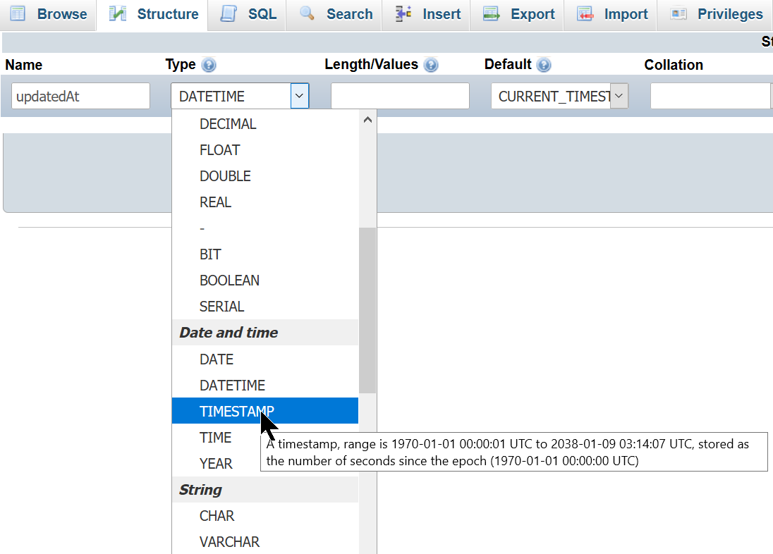 MySQL How To Automatically Update Timestamp Column In PhpMyAdmin When